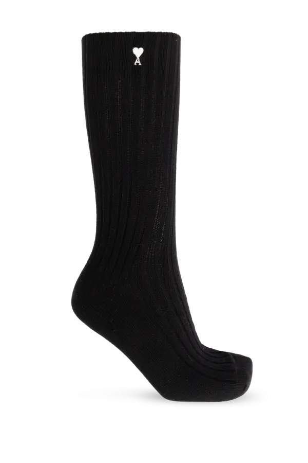 AMI Paris Ribbed Crew Socks With Embroidered Logo