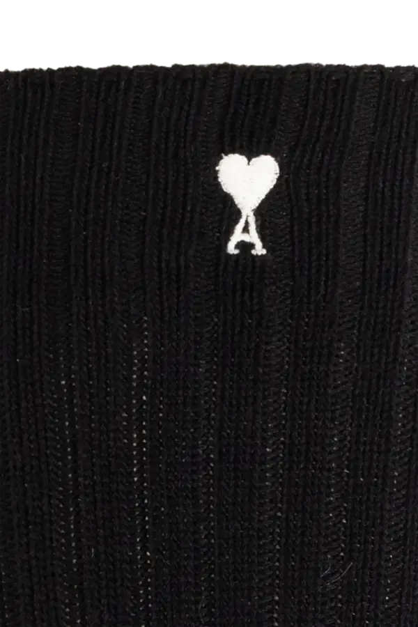 AMI Paris Ribbed Crew Socks With Embroidered Logo