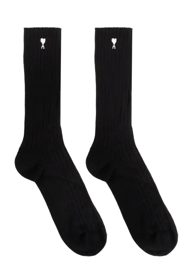 AMI Paris Ribbed Crew Socks With Embroidered Logo
