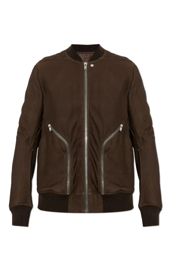 Rick Owens Leather Bomber Jacket With Zip Details