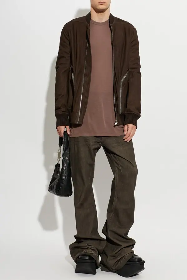 Rick Owens Leather Bomber Jacket With Zip Details