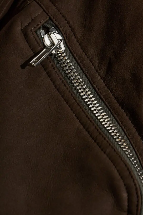 Rick Owens Leather Bomber Jacket With Zip Details