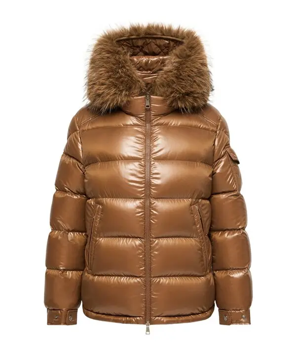 Moncler Hypolais Short Down Jacket With Detachable Textured Accent - Brown