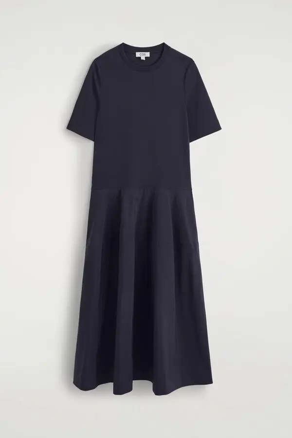 Cos Dropped-waist Contrast-panel Midi Dress