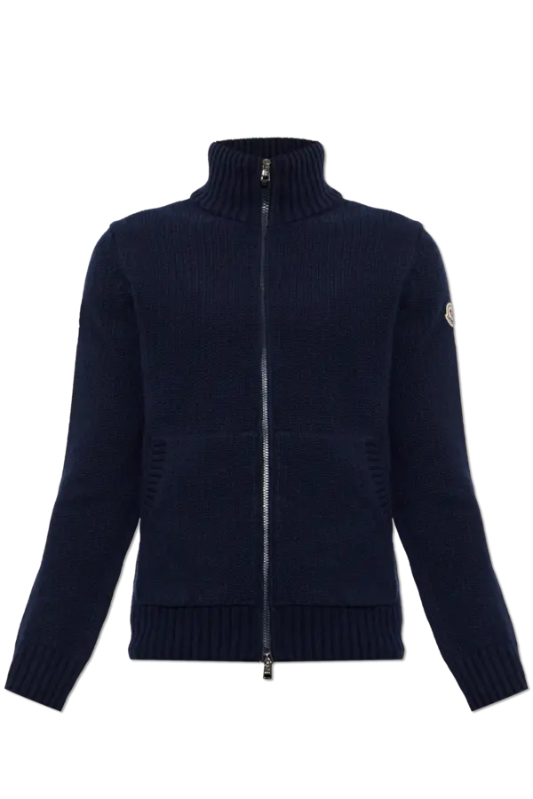 Moncler Wool And Cashmere Blend Cardigan - Navy Blue