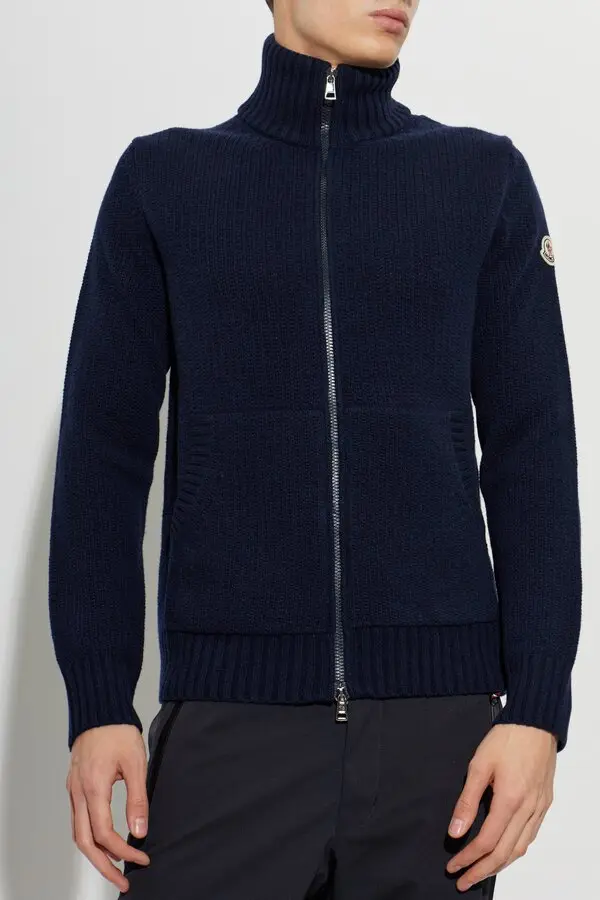 Moncler Wool And Cashmere Blend Cardigan - Navy Blue
