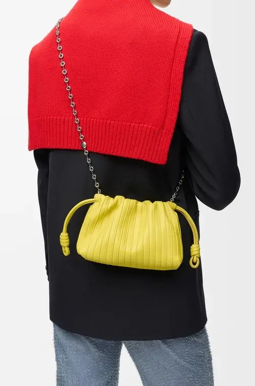 Loewe Mini Flamenco Pleats Purse In Nappa Lambskin - Lemon