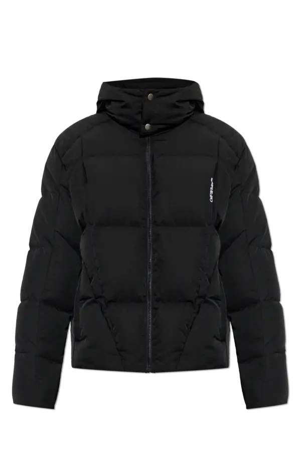 Off-White Zip-up Hooded Puffer Jacket With Embroidered Logo