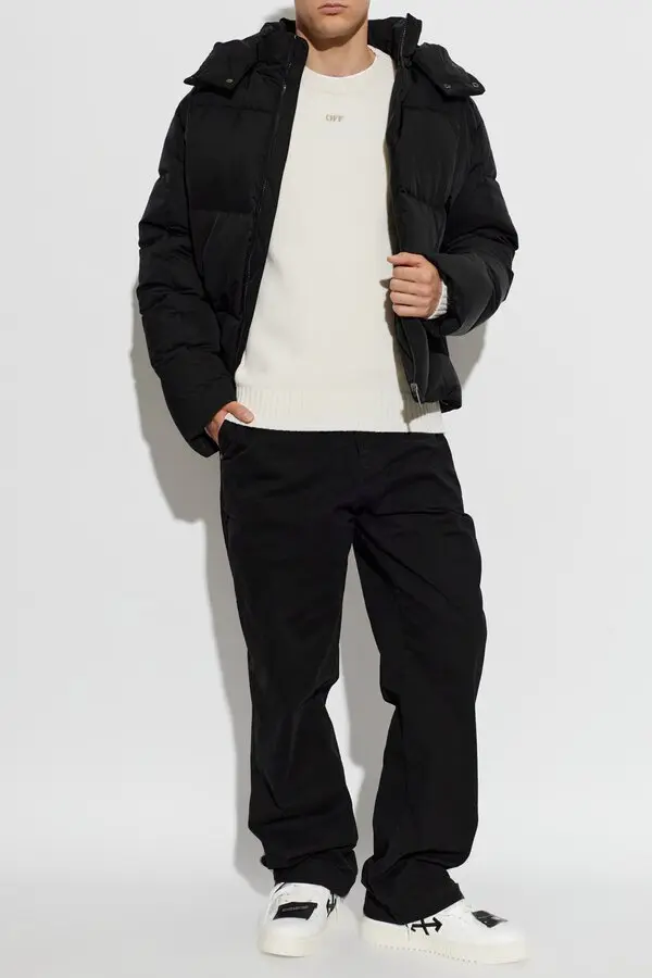 Off-White Zip-up Hooded Puffer Jacket With Embroidered Logo