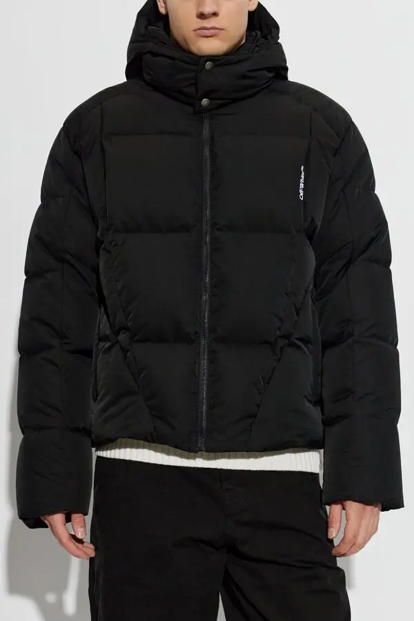 Off-White Zip-up Hooded Puffer Jacket With Embroidered Logo