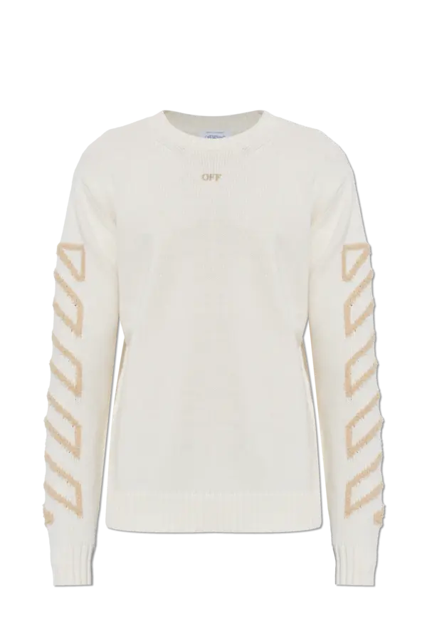 Off-White Wool Sweater With Diagonal Stripes