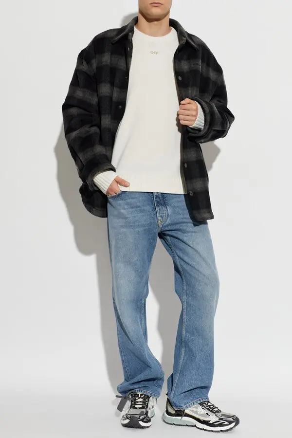 Off-White Wool Sweater With Diagonal Stripes
