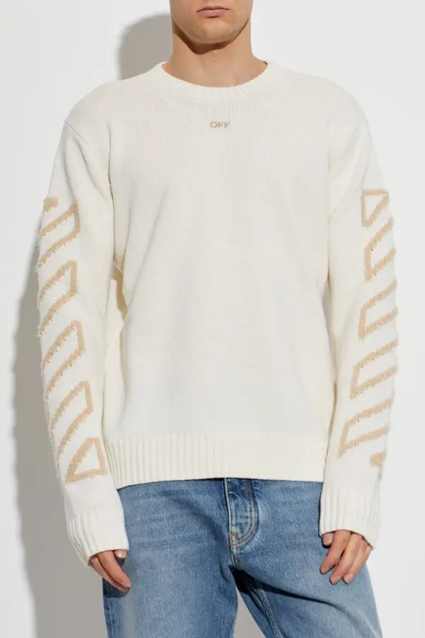 Off-White Wool Sweater With Diagonal Stripes