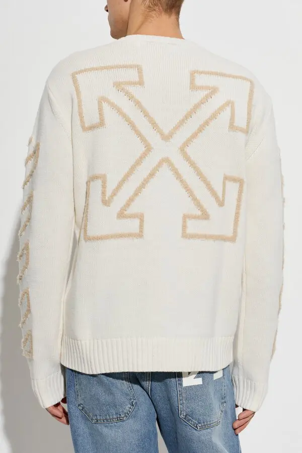 Off-White Wool Sweater With Diagonal Stripes