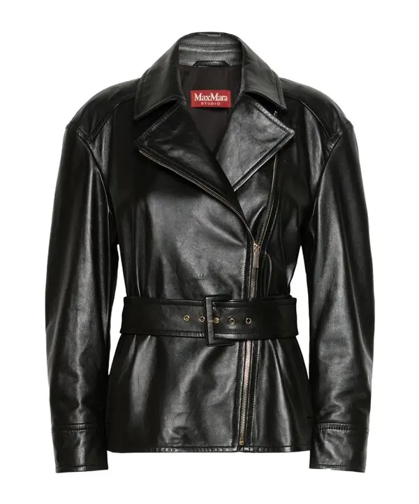 Max Mara Long-sleeved Leather Jacket