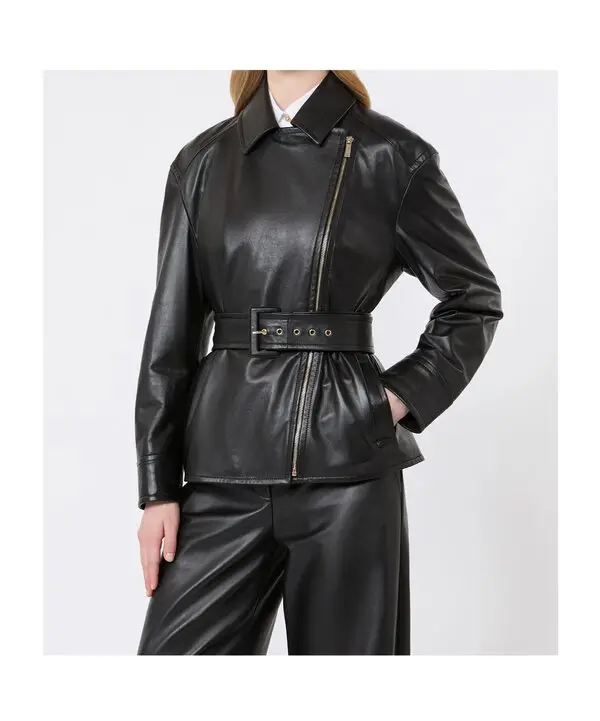 Max Mara Long-sleeved Leather Jacket
