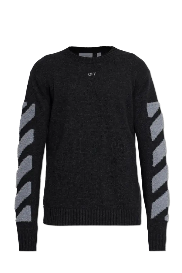Off-White Wool Sweater With Diagonal Stripes
