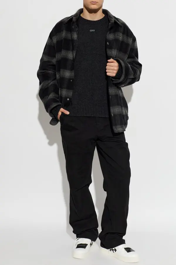 Off-White Wool Sweater With Diagonal Stripes
