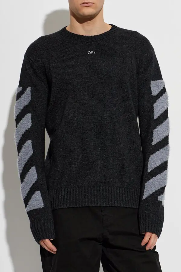 Off-White Wool Sweater With Diagonal Stripes