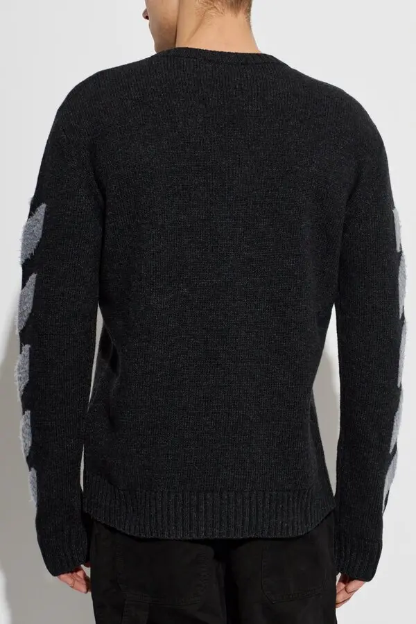 Off-White Wool Sweater With Diagonal Stripes