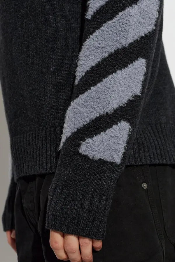 Off-White Wool Sweater With Diagonal Stripes