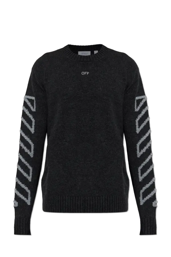 Off-White Wool Sweater With Diagonal Stripe And Arrow Graphics
