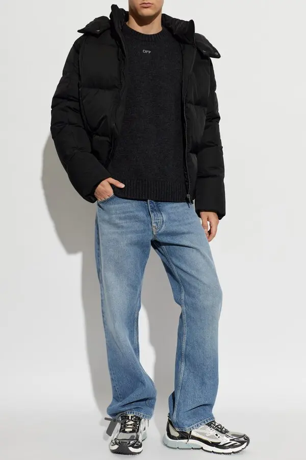 Off-White Wool Sweater With Diagonal Stripe And Arrow Graphics