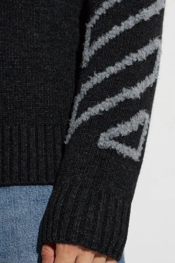 Off-White Wool Sweater With Diagonal Stripe And Arrow Graphics