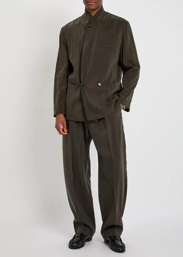 LEMAIRE Double-breasted Silk-blend Blazer - Brown Dark