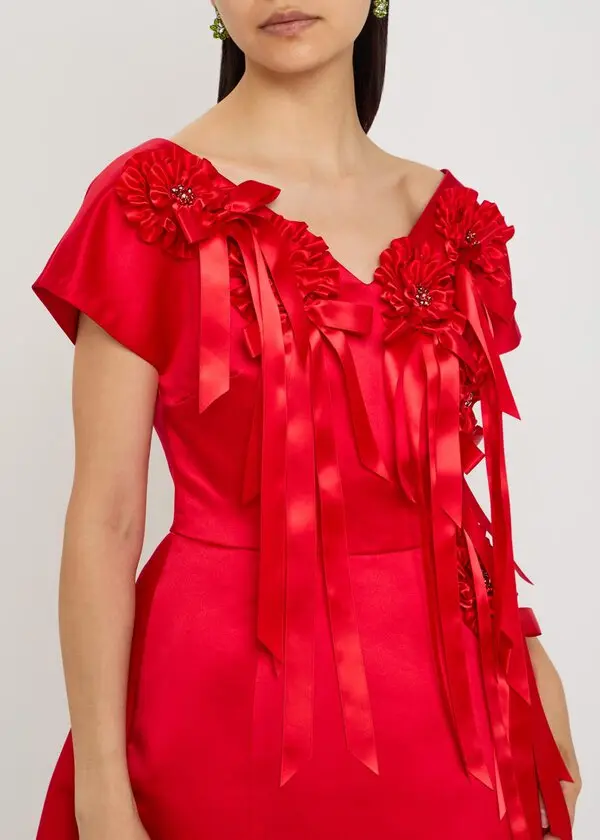 Simone Rocha Duchess Satin Rosette Appliqué Mini Dress
