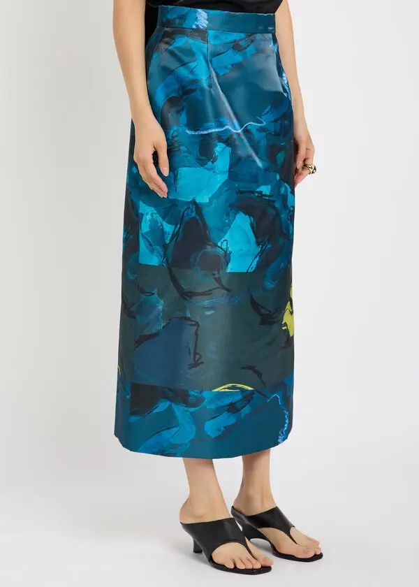 ROKSANDA Irma Printed Moiré Midi Skirt