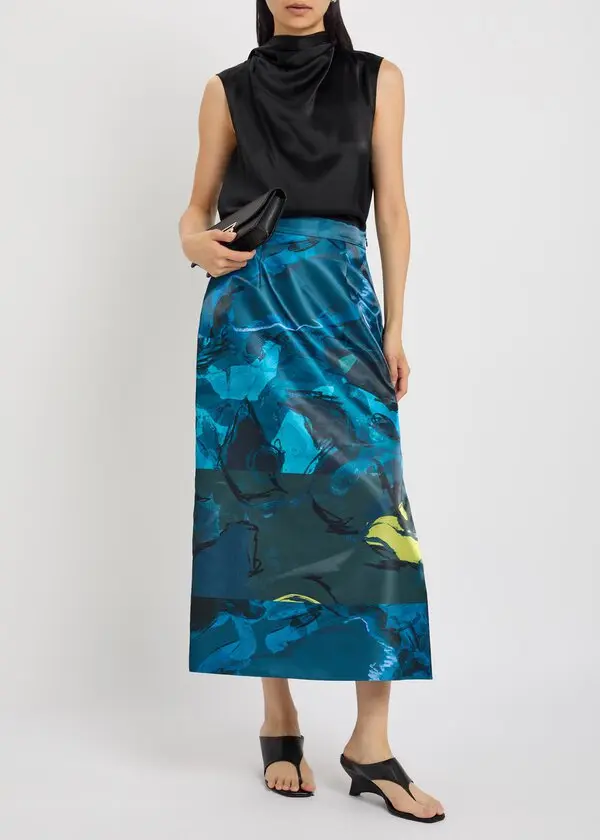 ROKSANDA Irma Printed Moiré Midi Skirt