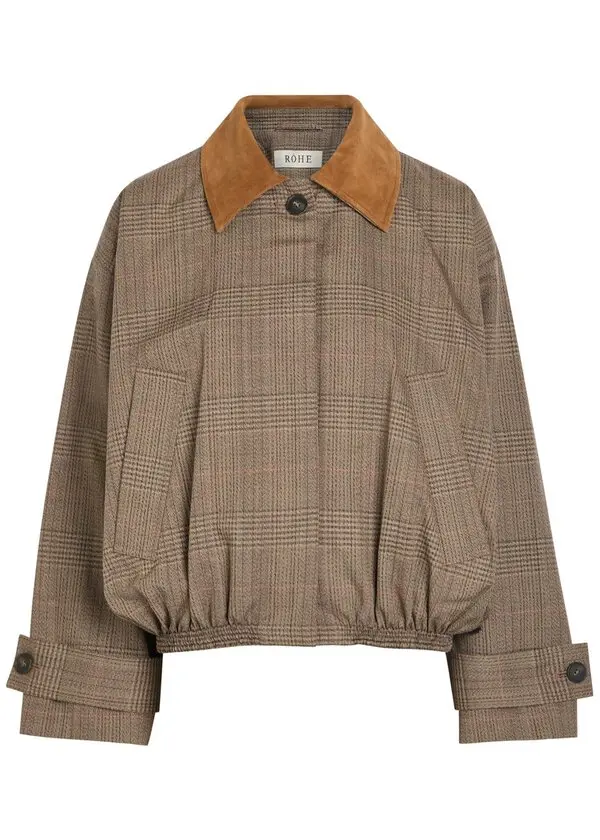 RÓHE Rohé Houndstooth Wool Jacket With Suede Collar - Dark Green