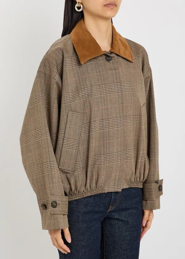 RÓHE Rohé Houndstooth Wool Jacket With Suede Collar - Dark Green