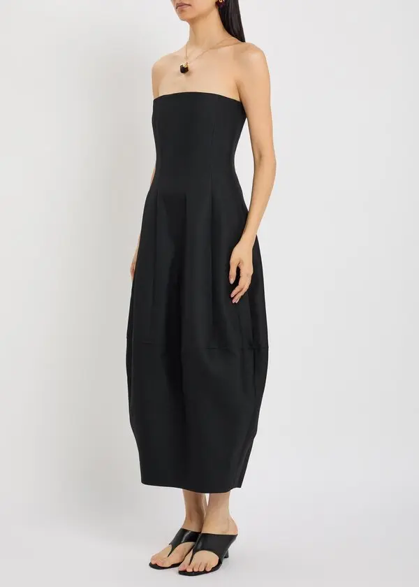Khaite Stela Sculpted Strapless Wool-blend Midi Dress