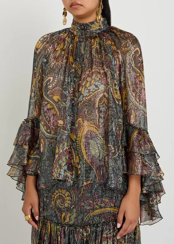 Etro Printed Metallic-silk Shirt