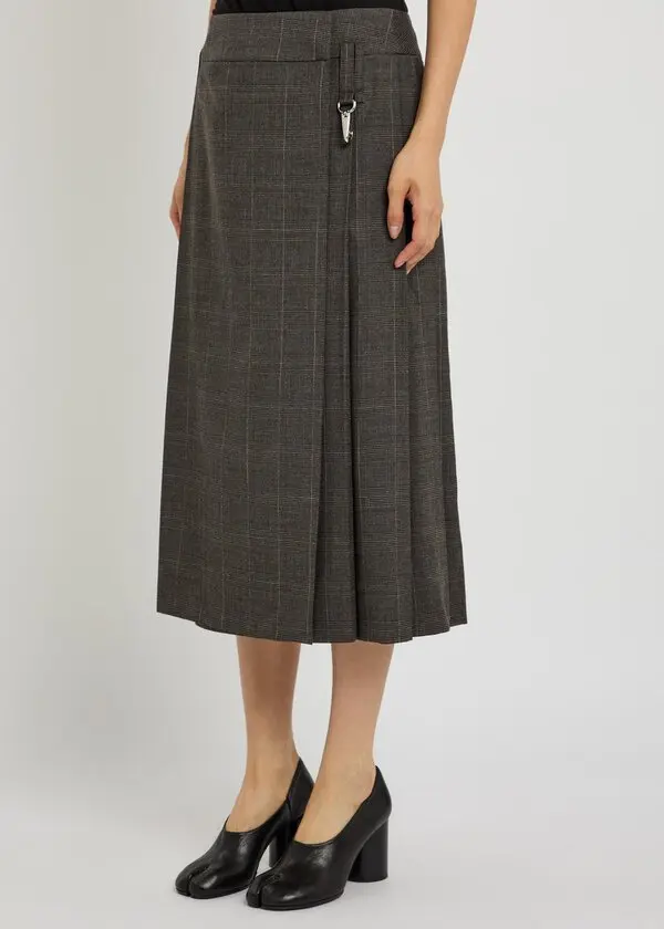 Simone Rocha Tailored Checked Stretch-wool Midi Wrap Skirt