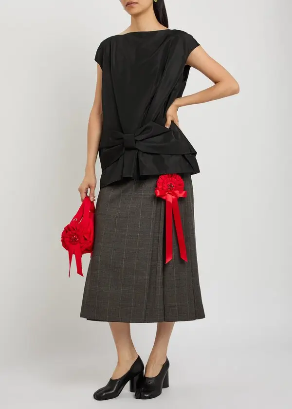 Simone Rocha Tailored Checked Stretch-wool Midi Wrap Skirt