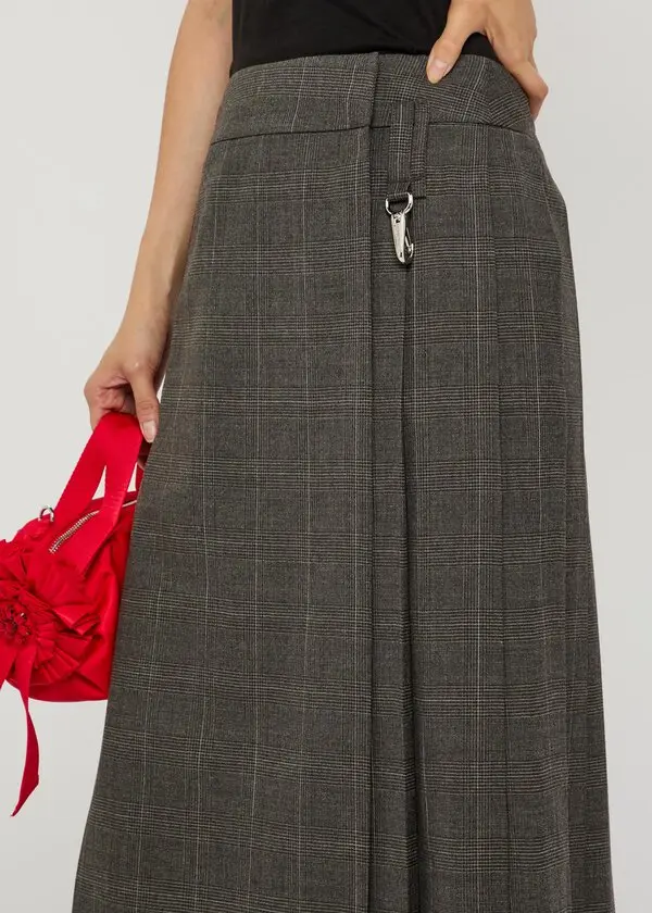 Simone Rocha Tailored Checked Stretch-wool Midi Wrap Skirt