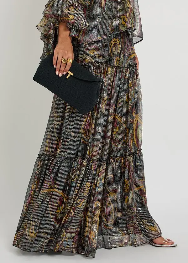 Etro Tiered Metallic Silk Midi Skirt