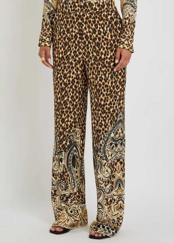 Etro Leopard-print Straight-leg Silk Trousers