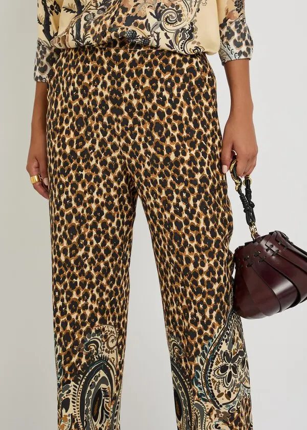 Etro Leopard-print Straight-leg Silk Trousers