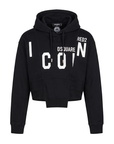 Dsquared2 Cotton French Terry Asymmetrical Graphic Print Hoodie - Black