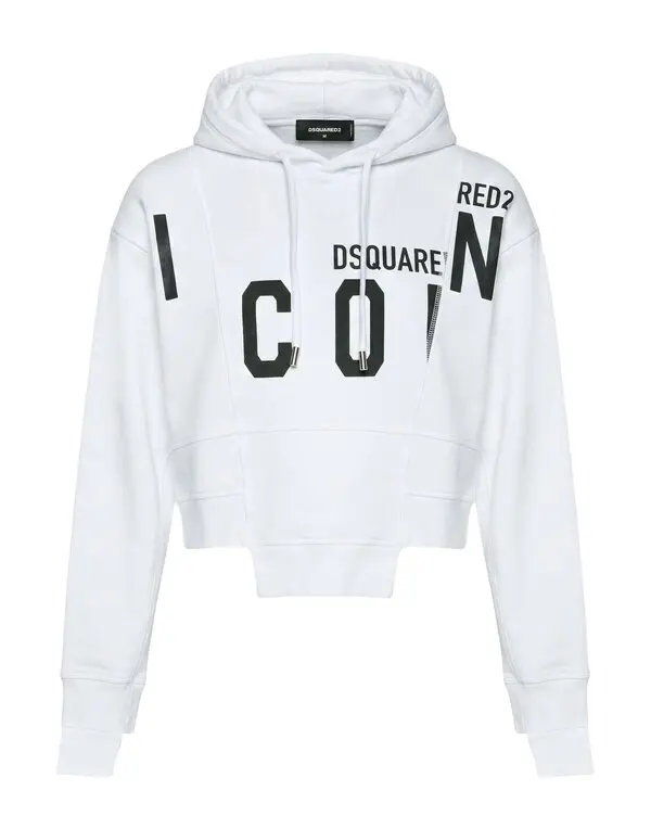 Dsquared2 Cotton French Terry Asymmetrical Graphic Print Hoodie