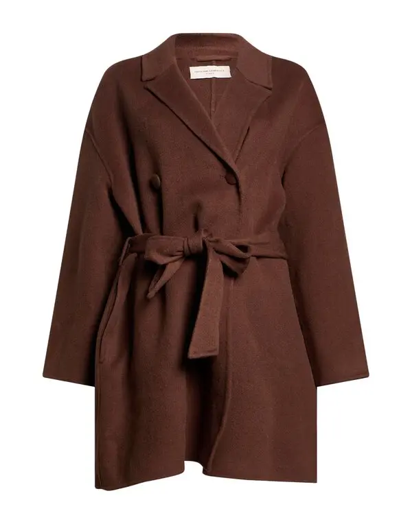 Officine Générale Chocolate Wool Belted Double Breasted Coat