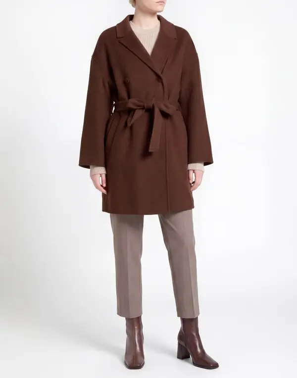 Officine Générale Chocolate Wool Belted Double Breasted Coat