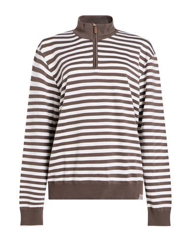 Paul & Shark Taupe Virgin Wool & Cashmere Striped Half-zip Sweater - Grey