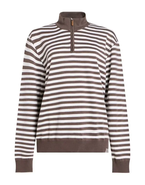 Paul & Shark Taupe Virgin Wool & Cashmere Striped Half-zip Sweater - Grey