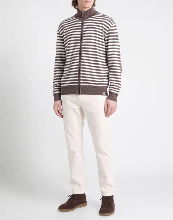 Paul & Shark Taupe Virgin Wool & Cashmere Striped Half-zip Sweater - Grey