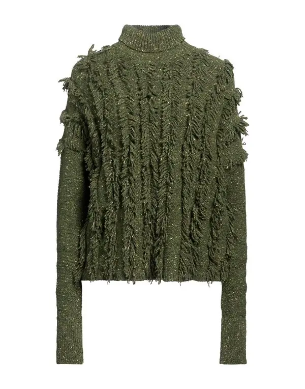 MANILA GRACE Mélange Knit Turtleneck With Fringe Detail